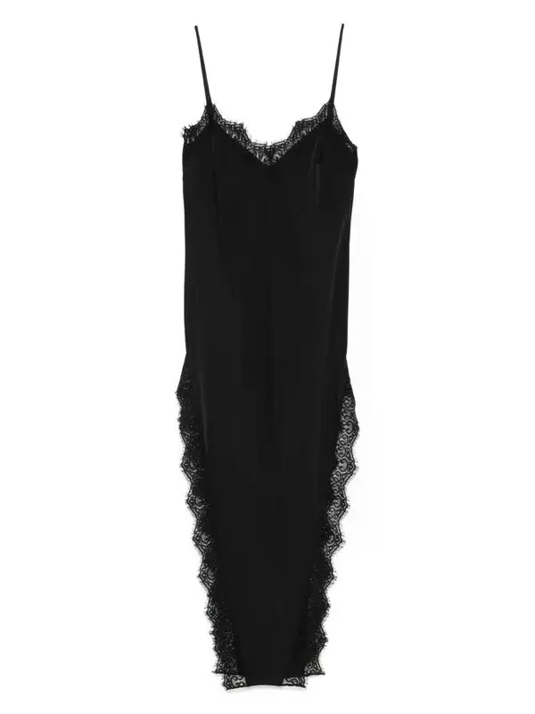NISSA Slip Dress With Lace Embroidery - Black