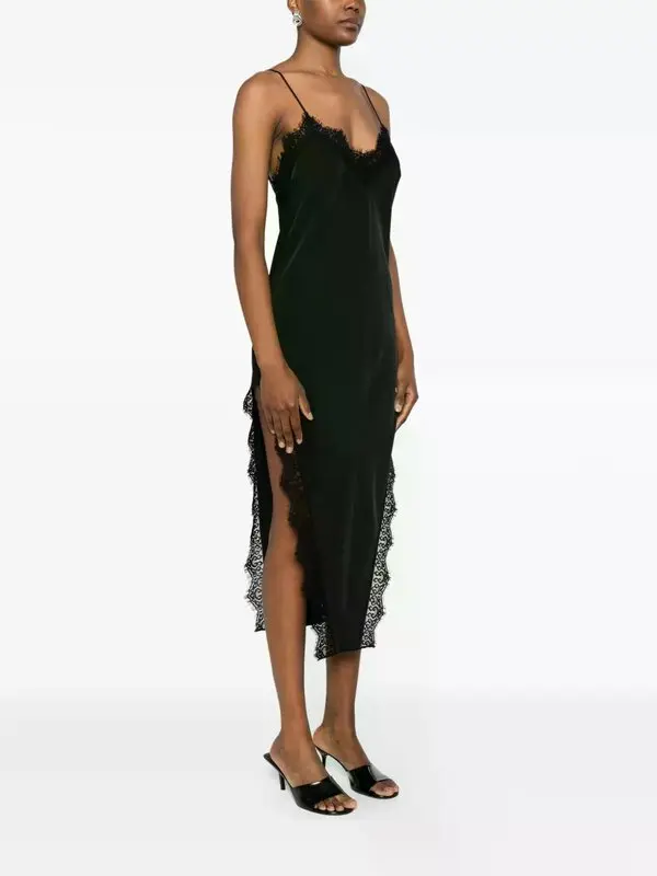 NISSA Slip Dress With Lace Embroidery - Black