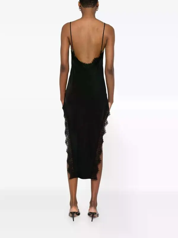 NISSA Slip Dress With Lace Embroidery - Black