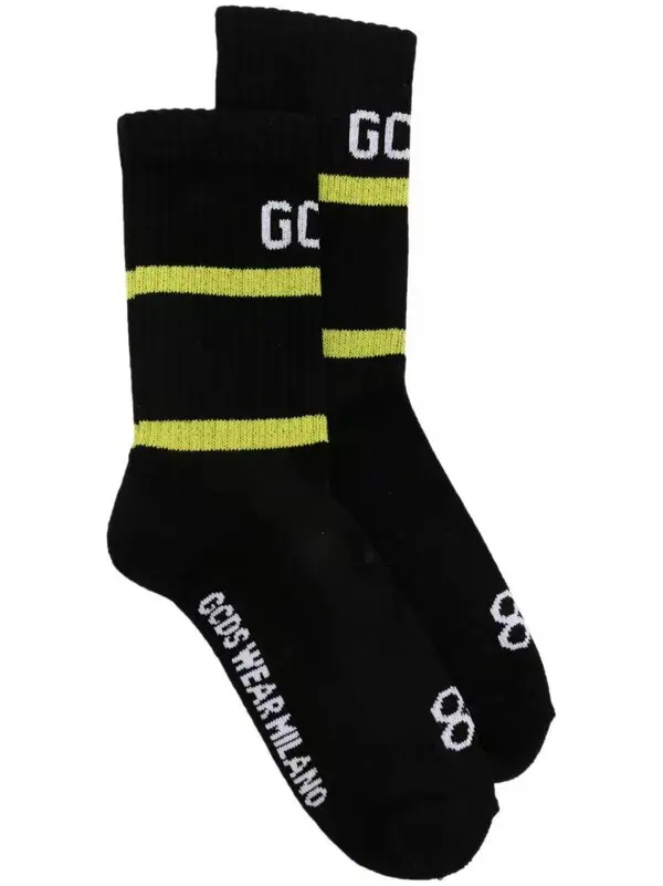 Gcds Logo Ribbed-knit Socks - Black