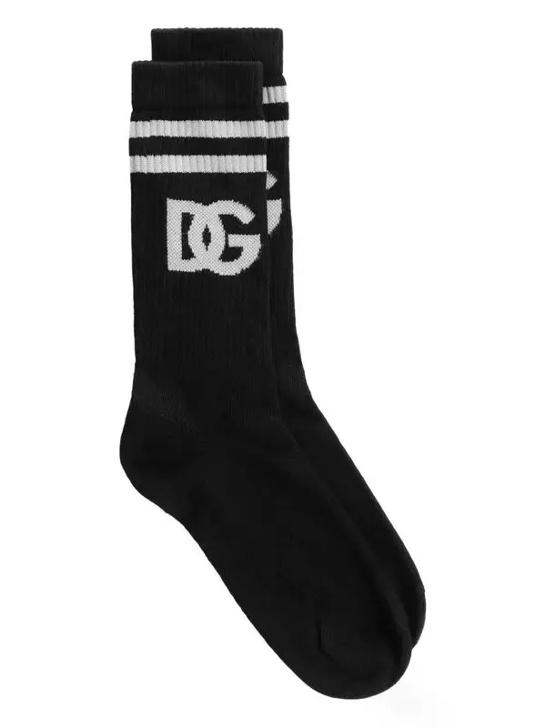 Dolce & Gabbana Intarsia-knit Logo Socks - Black