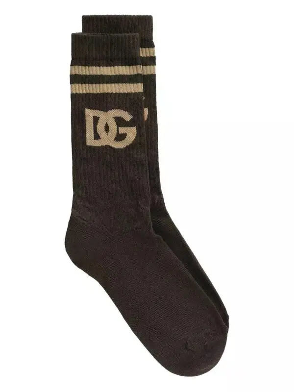 Dolce & Gabbana Intarsia-knit Logo Socks - Brown