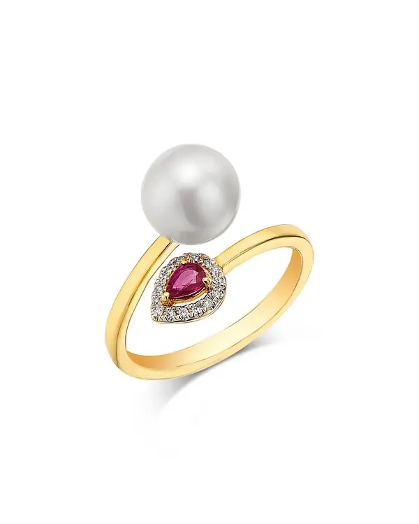 Bloomingdale'S 14k Ring With Freshwater Pearl, Ruby, And Diamonds - Yellow Gold