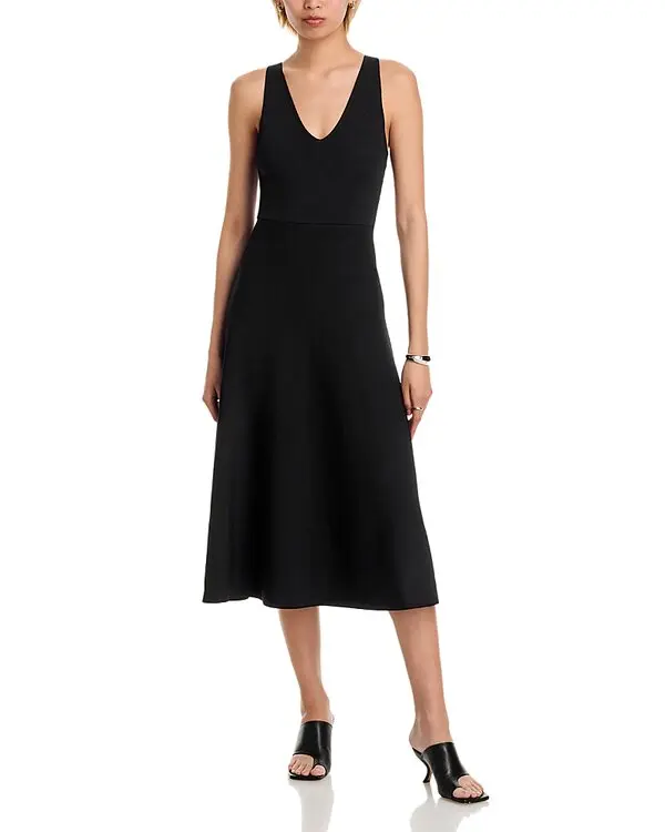 slim fit dress slacks Classic Black Sleeveless Ribbed Knit Midi Dress – Fit & Flare Pleated main image 0