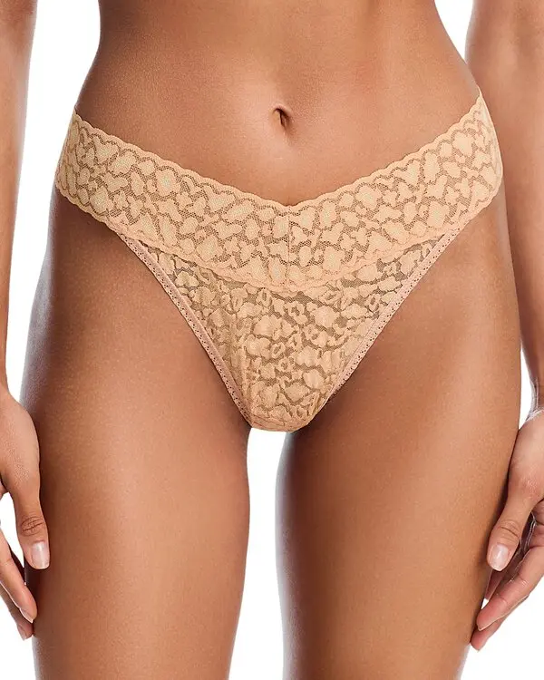 Hanky Panky Leopard Lace Original Rise Thong - Honey/honey