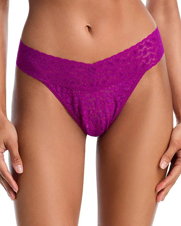 Hanky Panky Leopard Lace Original Rise Thong - Hot Fuchsia/hot Fuchsia