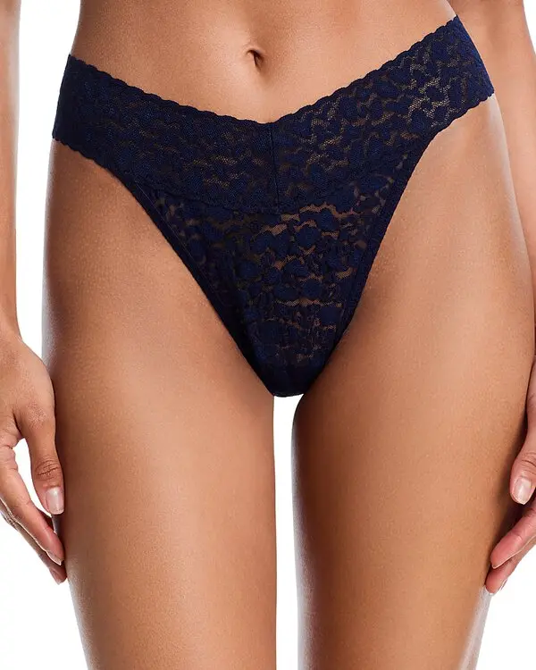 Hanky Panky Leopard Lace Original Rise Thong - Navy/navy