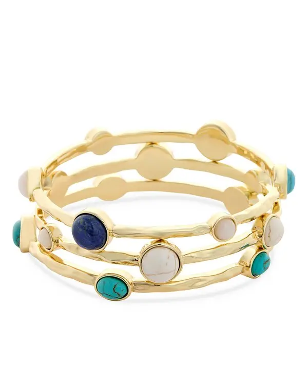 Aqua Stone Bangle Set - Blue/gold