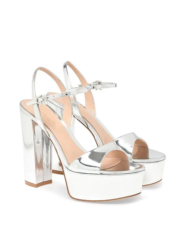 GIANVITO ROSSI Strappy Platform Sandals - Silver Leather
