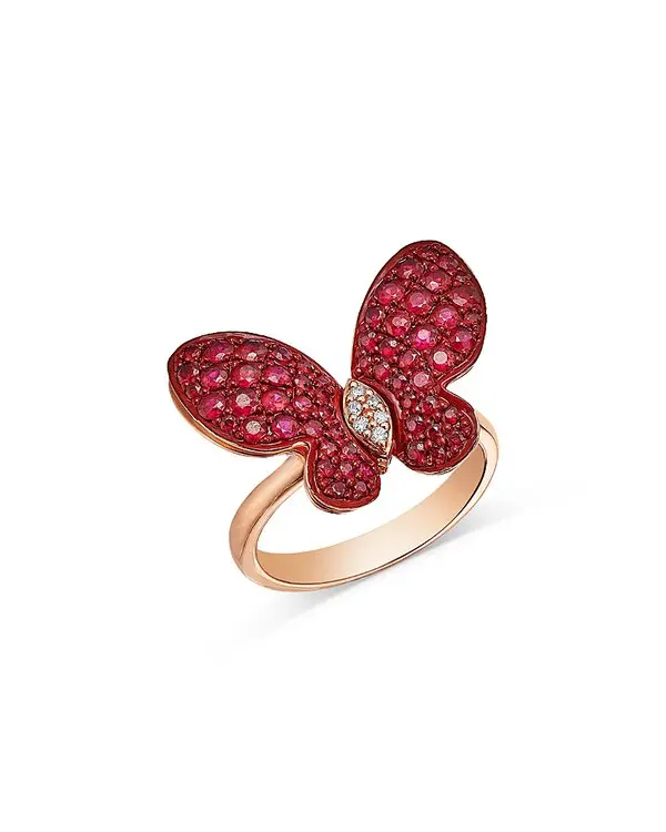 Bloomingdale'S Butterfly Ring With Ruby And Diamond In 14k Gold - Rose