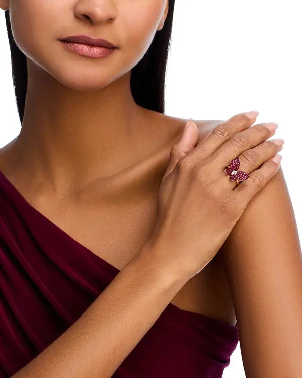 Bloomingdale'S Butterfly Ring With Ruby And Diamond In 14k Gold