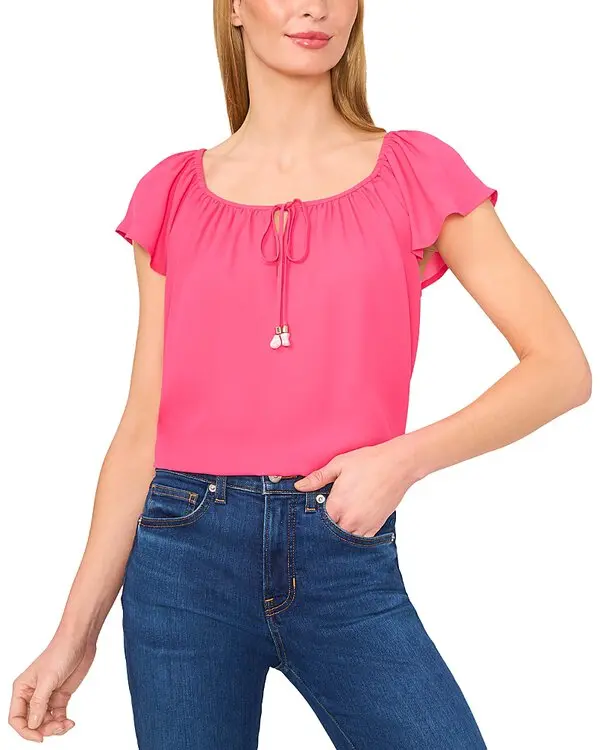 CECE DUPRAZ Round Neck Flutter Sleeve Top - Magenta