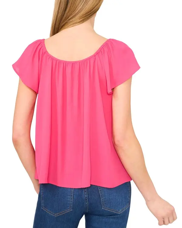 CECE DUPRAZ Round Neck Flutter Sleeve Top - Magenta