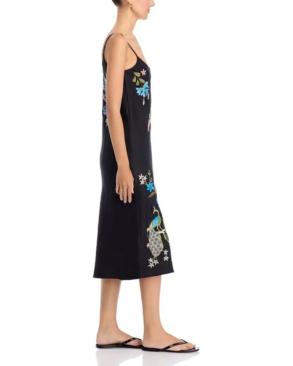 Johnny Was Embroidered Linen Slip Dress In Black - 64% Off