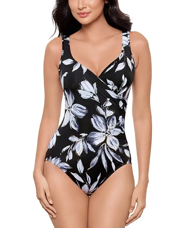 Miraclesuit Fiore Di Luna It's A Wrap One Piece Swimsuit - Black/white