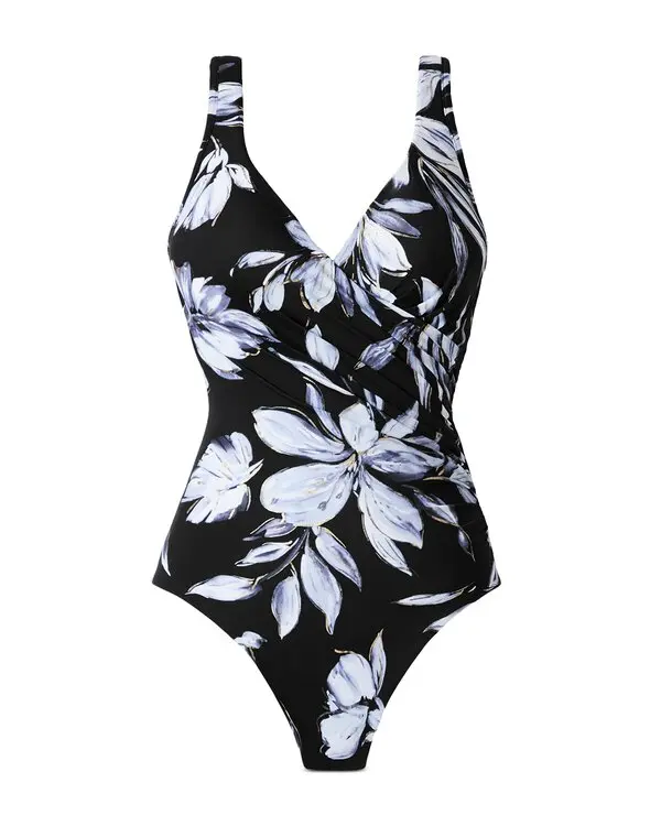 Miraclesuit Fiore Di Luna It's A Wrap One Piece Swimsuit - Black/white