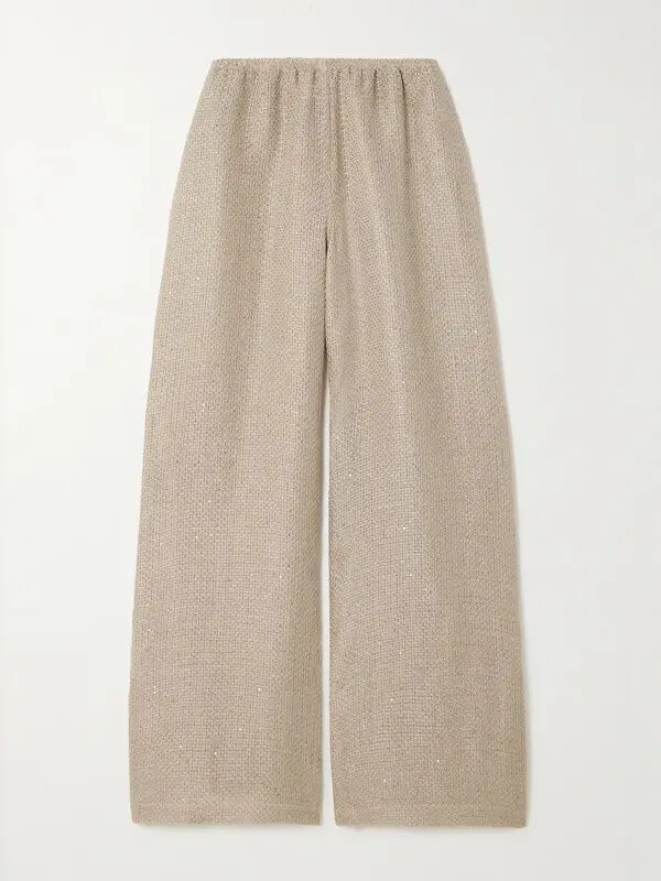 LESET Stella Sequin-embellished Wide-leg Pants - Neutrals