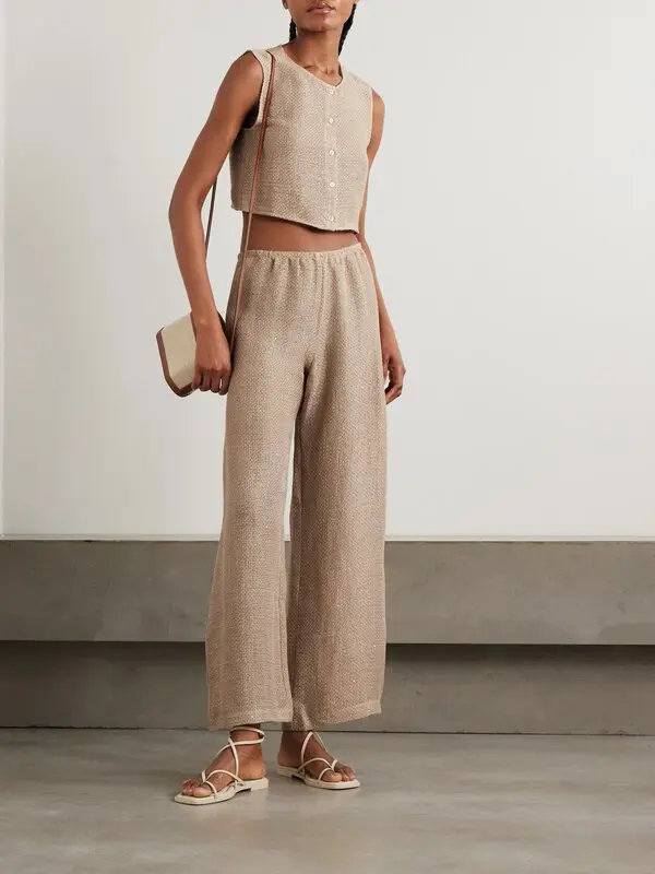 LESET Stella Sequin-embellished Wide-leg Pants - Neutrals