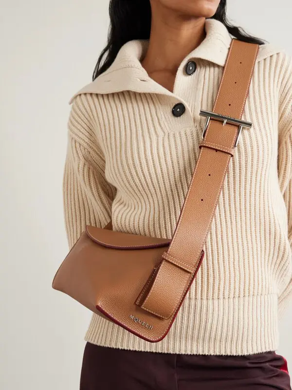 Alexander McQueen T-bar Sling Textured-leather Shoulder Bag