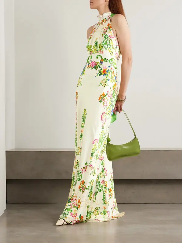 Saloni Michelle Floral-print Hammered-silk Gown
