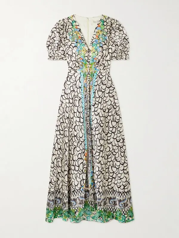 Saloni Lea Printed Silk-satin Maxi Dress