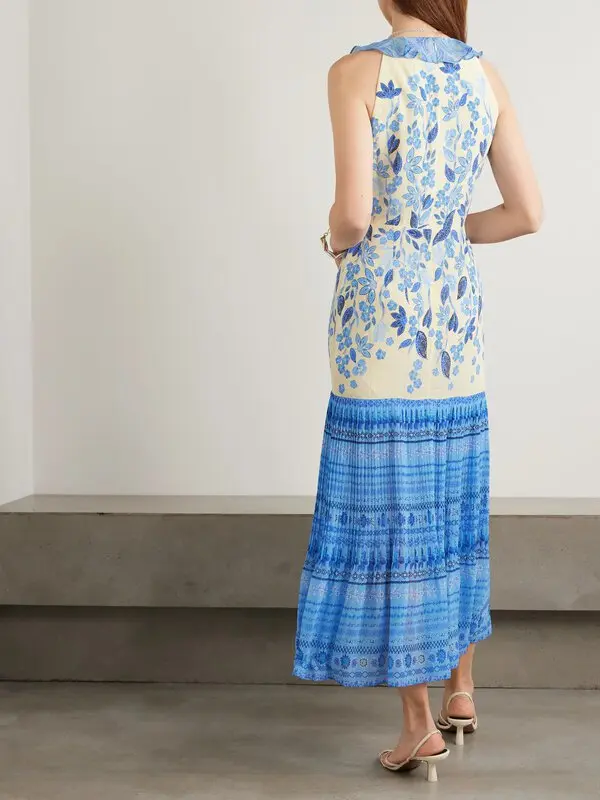 Saloni Amy Printed Plissé Silk-georgette Midi Dress