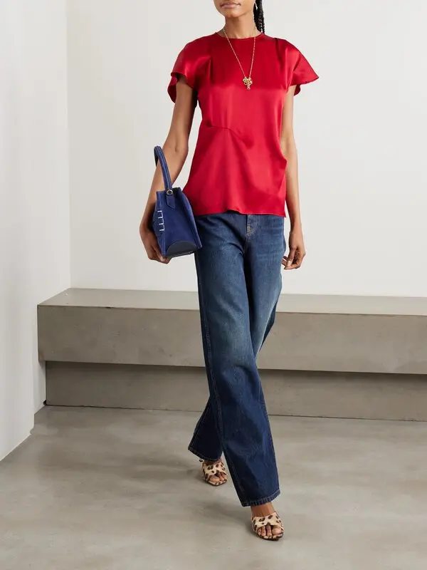 Victoria Beckham Draped Satin Top - Red