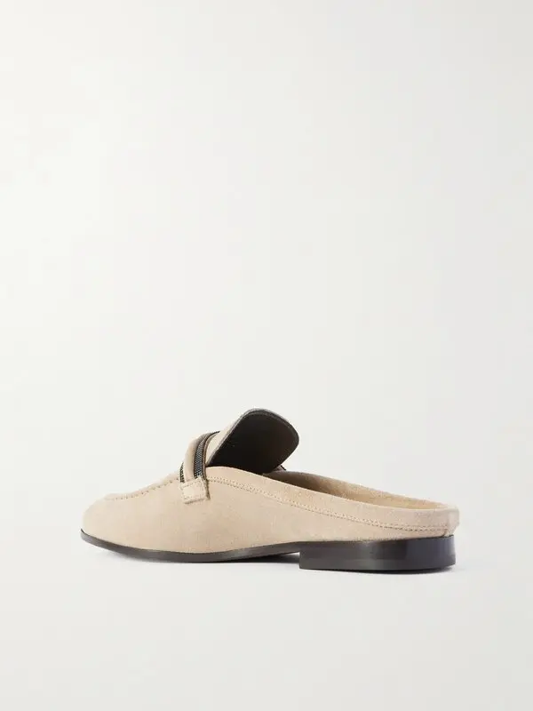 Brunello Cucinelli Bead-embellished Suede Slippers