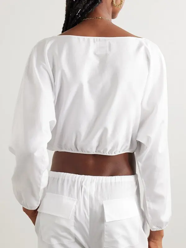 LESET Yoko Cropped Gathered Cotton-poplin Top - White
