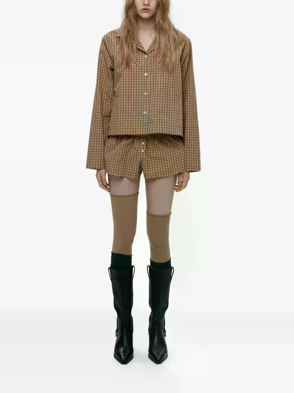 MAINLESS Checked Cropped Shirt - Neutrals