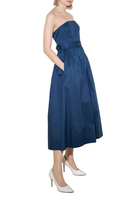 FREEMARKET Belted Strapless Midi Dress
