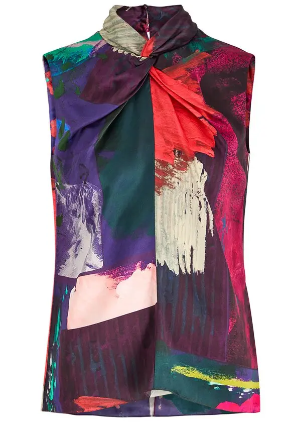 ROKSANDA Ava Printed Silk-satin Top With Knot Detailing