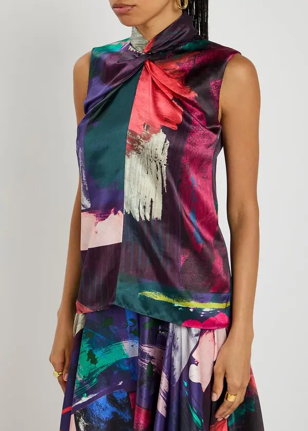 ROKSANDA Ava Printed Silk-satin Top With Knot Detailing