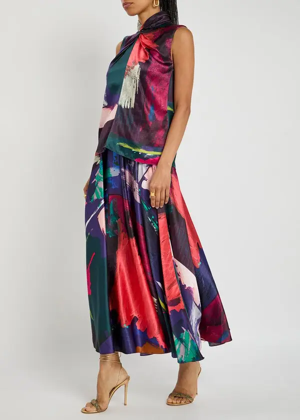 ROKSANDA Ava Printed Silk-satin Top With Knot Detailing