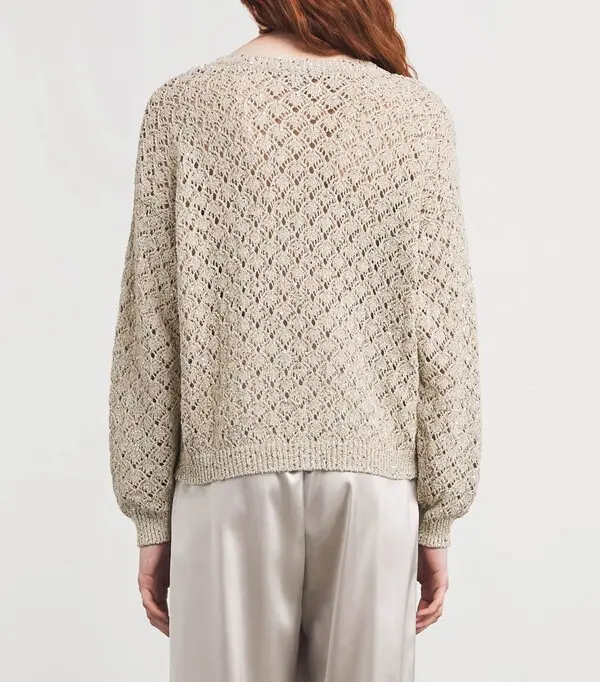 Eleventy Cotton Sequined V-neck Sweater - Beige