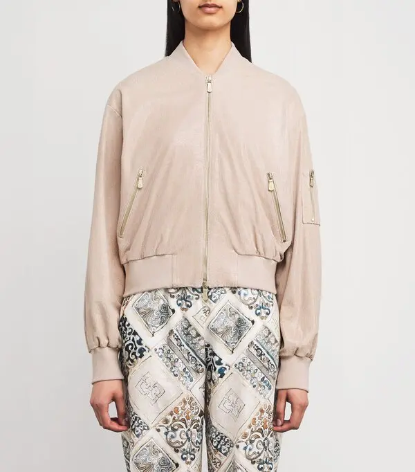 Eleventy Metallic Suede Bomber Jacket