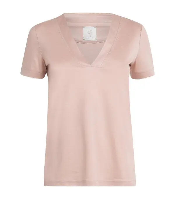 Eleventy Jersey V-neck T-shirt - Pink