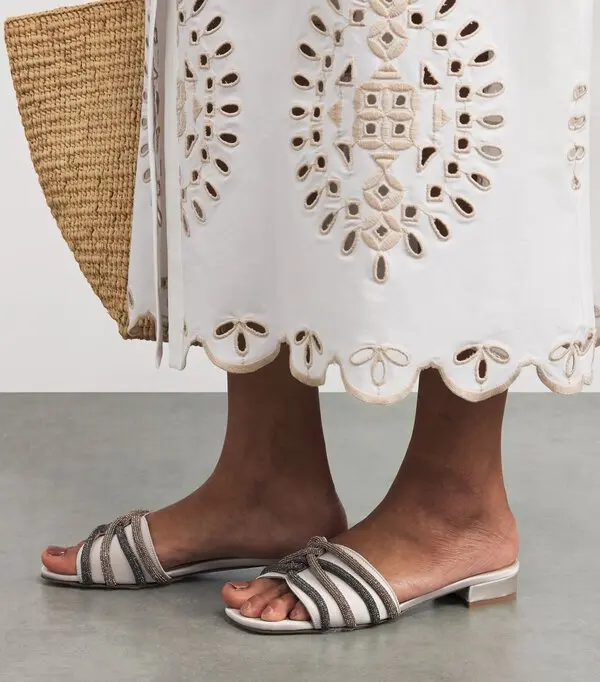 Eleventy Satin Embellished Mules