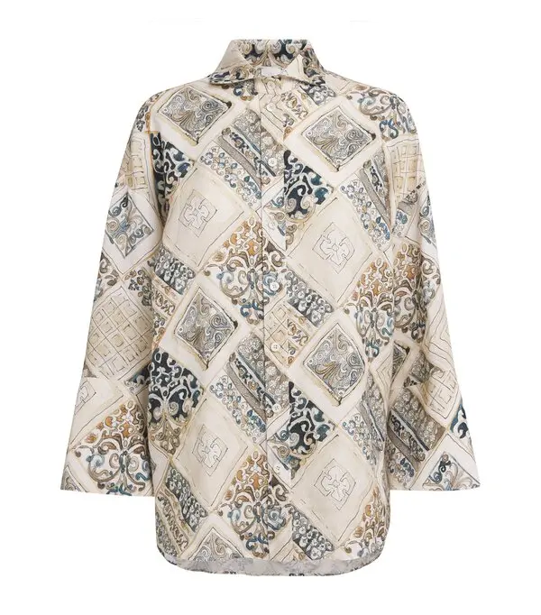Eleventy Linen Printed Kimono Shirt