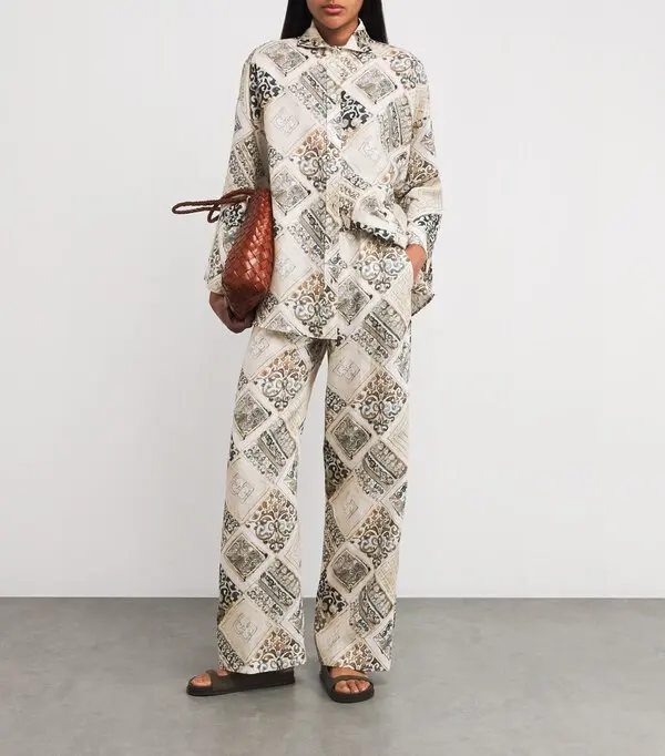 Eleventy Linen Printed Kimono Shirt