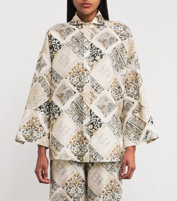 Eleventy Linen Printed Kimono Shirt