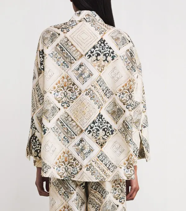 Eleventy Linen Printed Kimono Shirt
