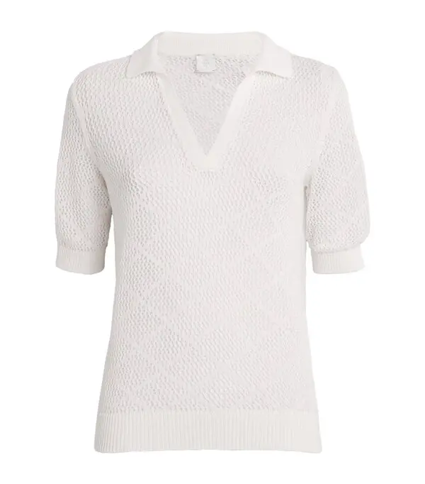 Eleventy Cotton Crochet Polo Shirt - White