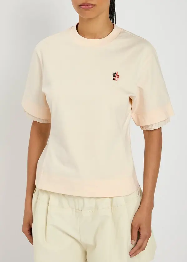 Moncler Logo Appliquéd Stretch-cotton T-shirt - Ivory