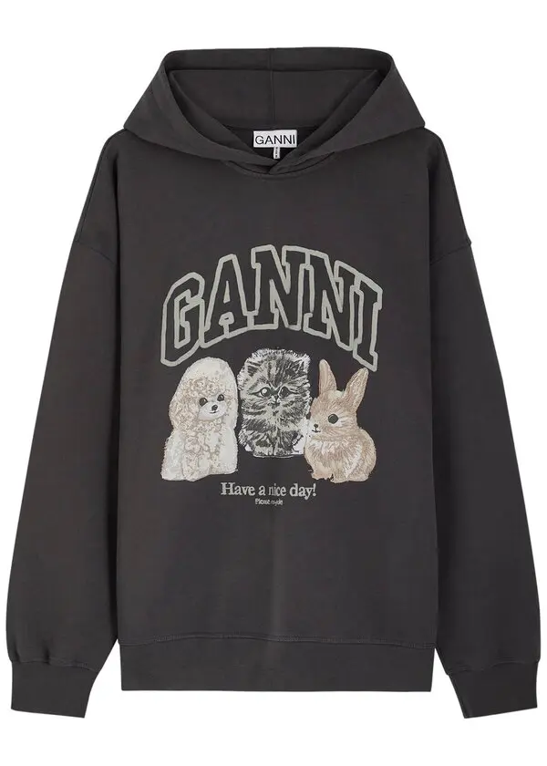 GANNI Printed Hooded Cotton Sweatshirt