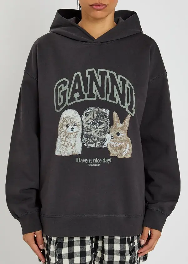 GANNI Printed Hooded Cotton Sweatshirt