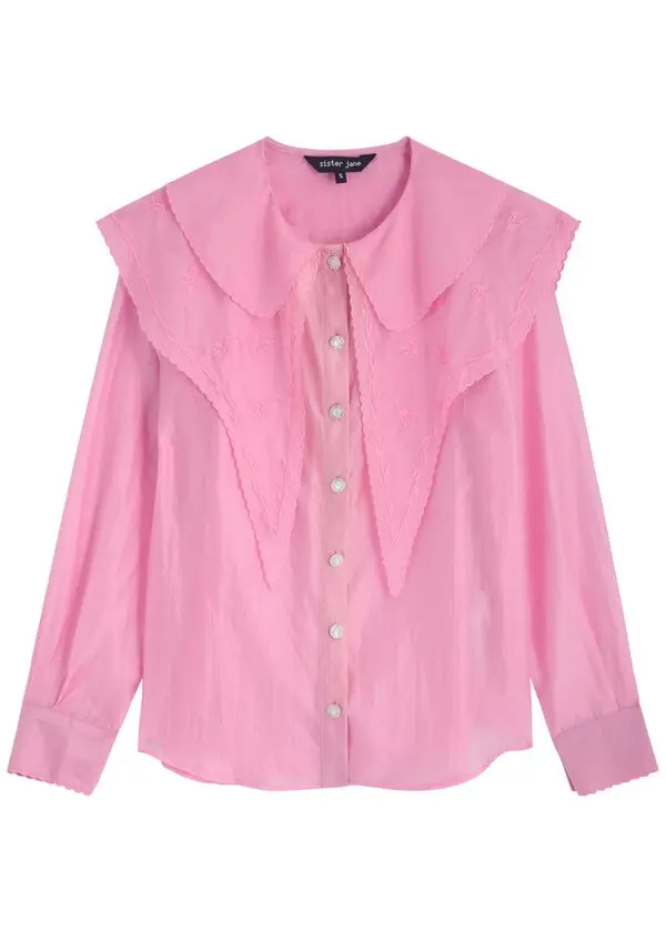 SISTER JANE Embroidered Lyocell-blend Blouse