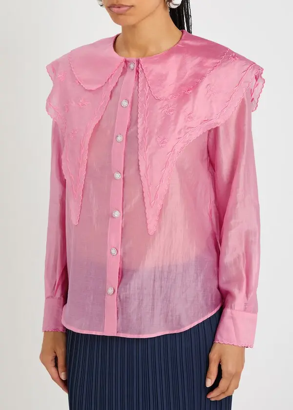 SISTER JANE Embroidered Lyocell-blend Blouse