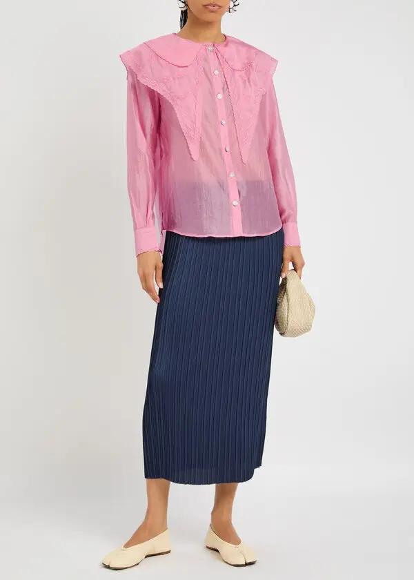 SISTER JANE Embroidered Lyocell-blend Blouse