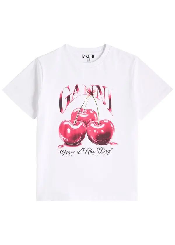 GANNI Printed Organic Cotton T-shirt - White And Red
